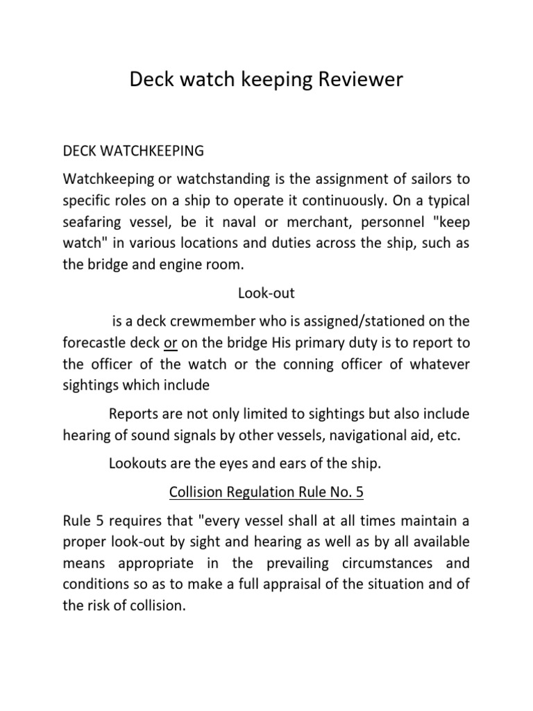 Deck Watch Keeping Reviewer | PDF | Shipping | Water Transport