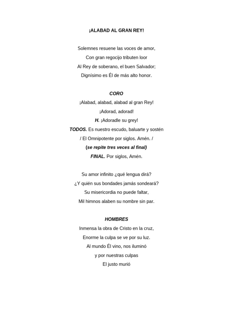 Alabad Al Gran Rey - Letra | PDF