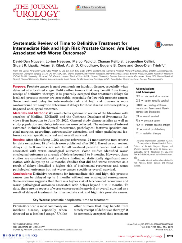 Nguyen Et Al 2021 Systematic Review of Time To Definitive Treatment For ...