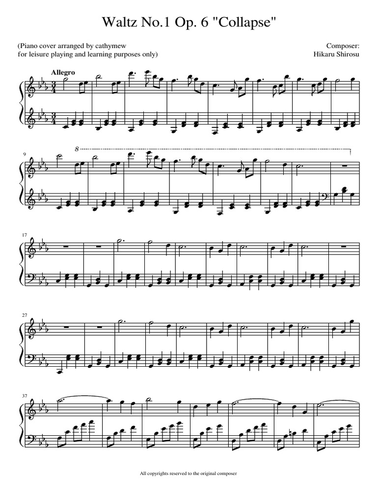 Waltz No.1 Op.6 Collapse Hikaru Shirosu Waltz No.1 Op. 6 Collapse - Piano Cover by Cathymew ...