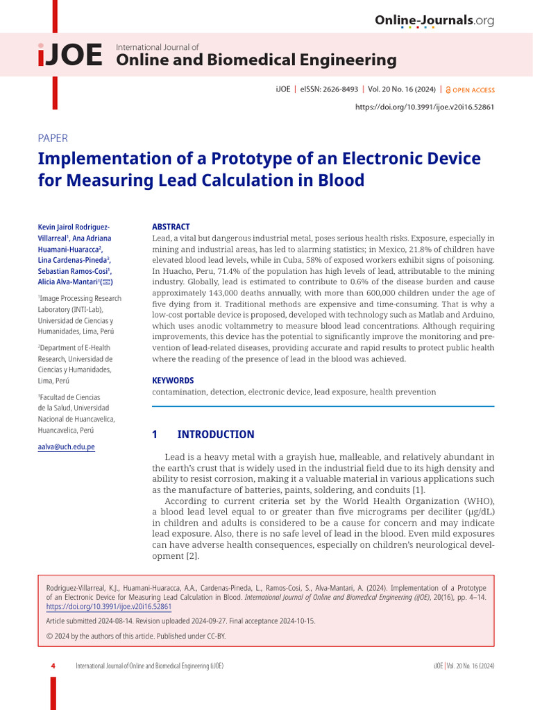 Portable Device for Blood Lead Measurement | PDF | Voltage | Analog To ...