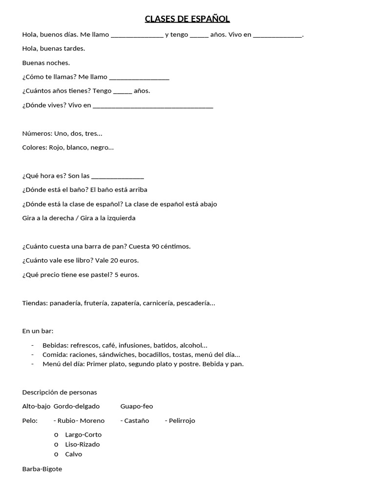 Clases de Español Básico en PDF | PDF