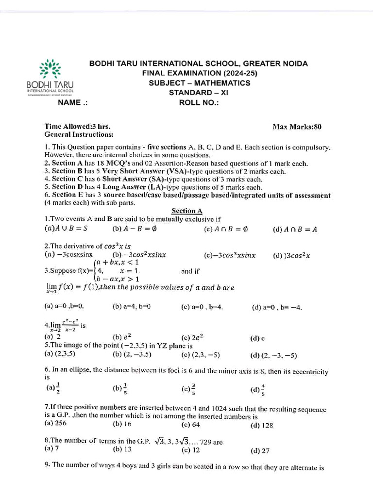 Class Xi Maths Final | PDF