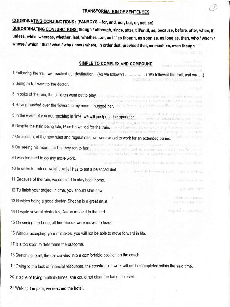 Transformation of Sentences | PDF