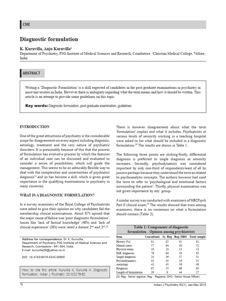 Diagnostic Formulation.21 | PDF | Medical Diagnosis | Psychiatry