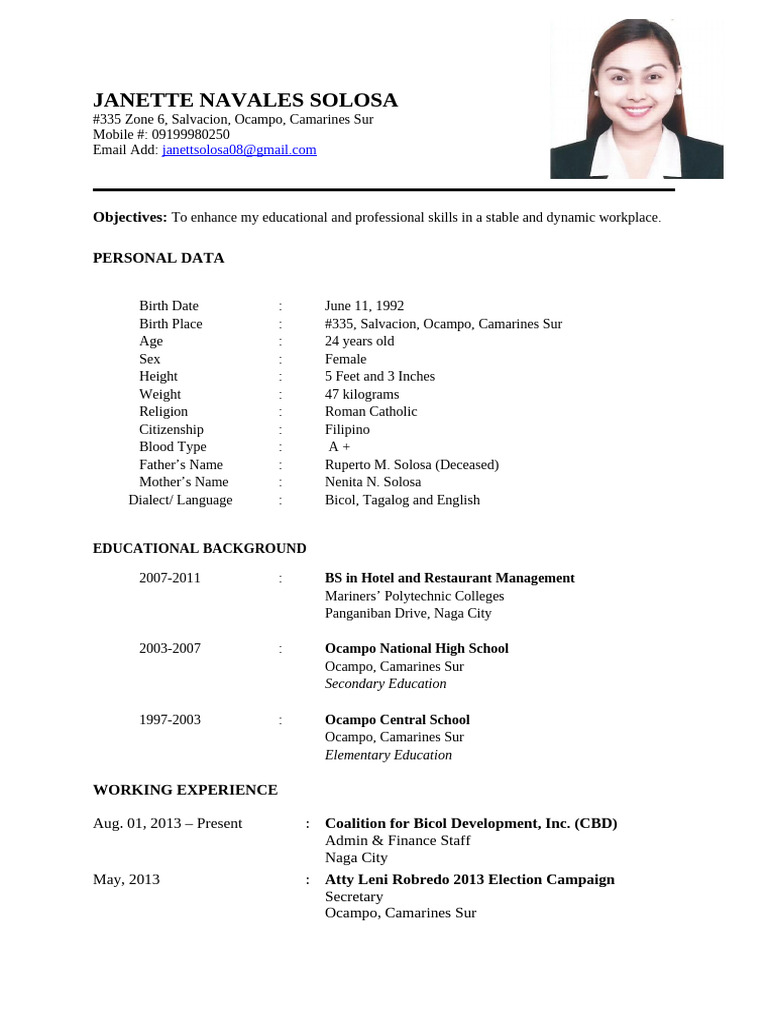 Janette Solosa's Professional Resume | PDF