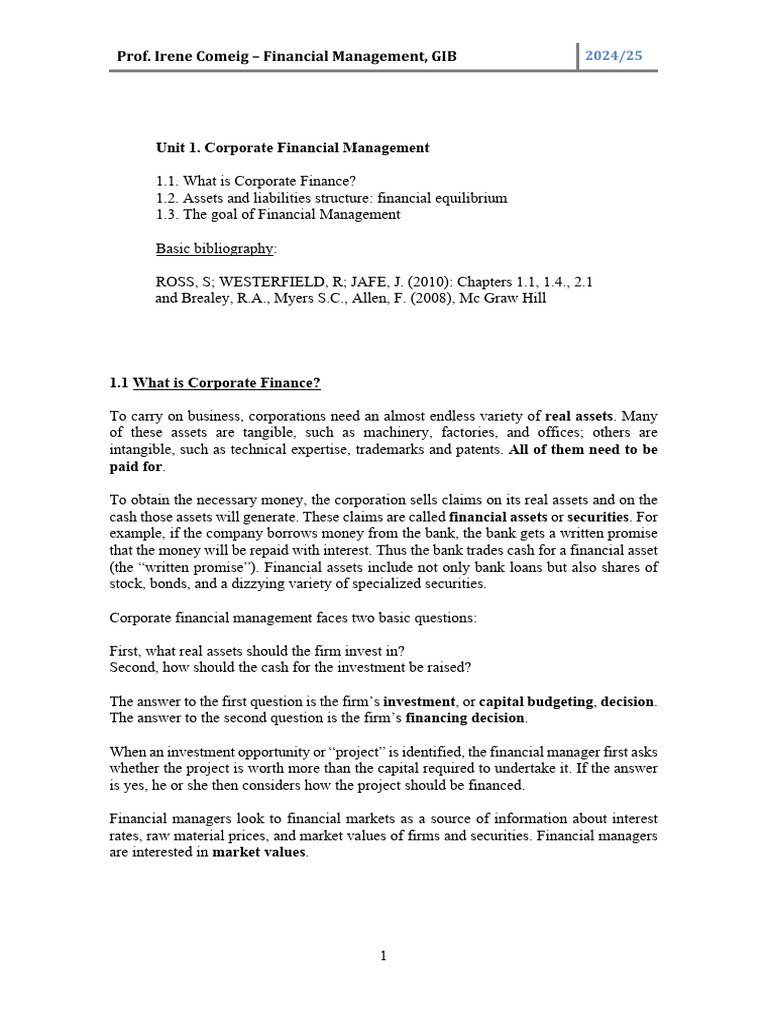 Corporate Financial Management Overview | PDF | Equity (Finance ...