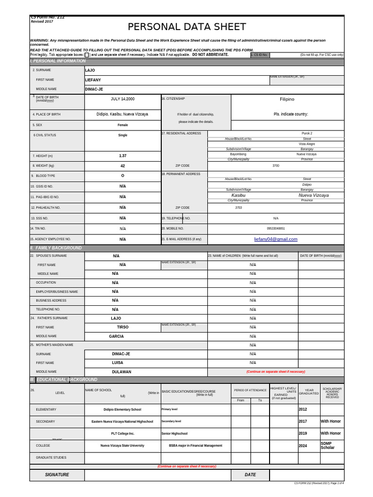 CS Form No. 212 Personal Data Sheet Revised | PDF | Justice | Crime ...