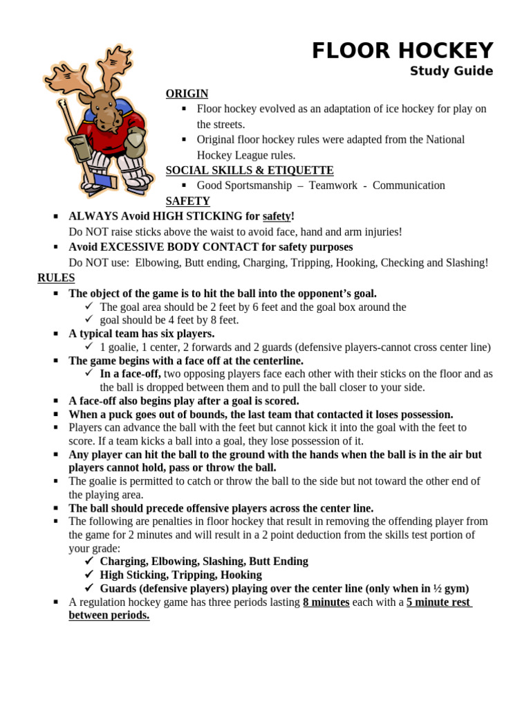 Floor Hockey Study Guide: Rules & Skills | PDF | Ice Hockey | Sports