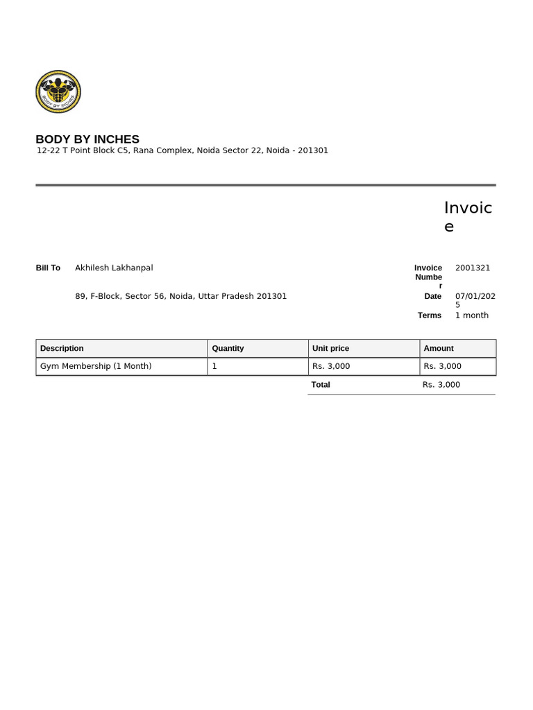 Gym Invoice | PDF