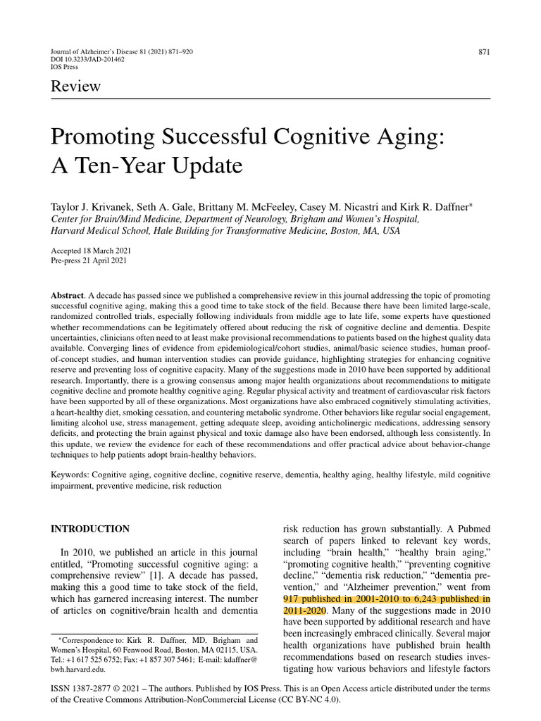 2021 Taylor Succesful cognitive aging ten year update | PDF | Dementia ...