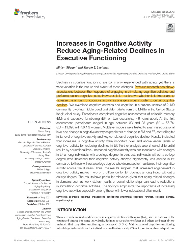 2021 Cognitive Activity and Age Related Declines | PDF | Dementia ...