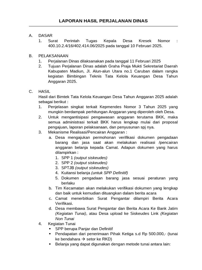 Laporan Hasil Perjalanan Dinas | PDF