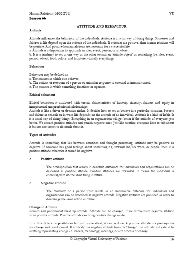 Attitude and Behaviour | PDF | Attitude (Psychology) | Behavior