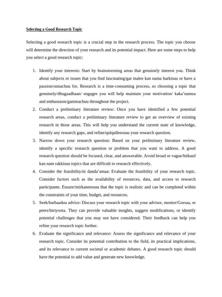 Selecting A Good Research Topic | PDF | Body Image | Social Media