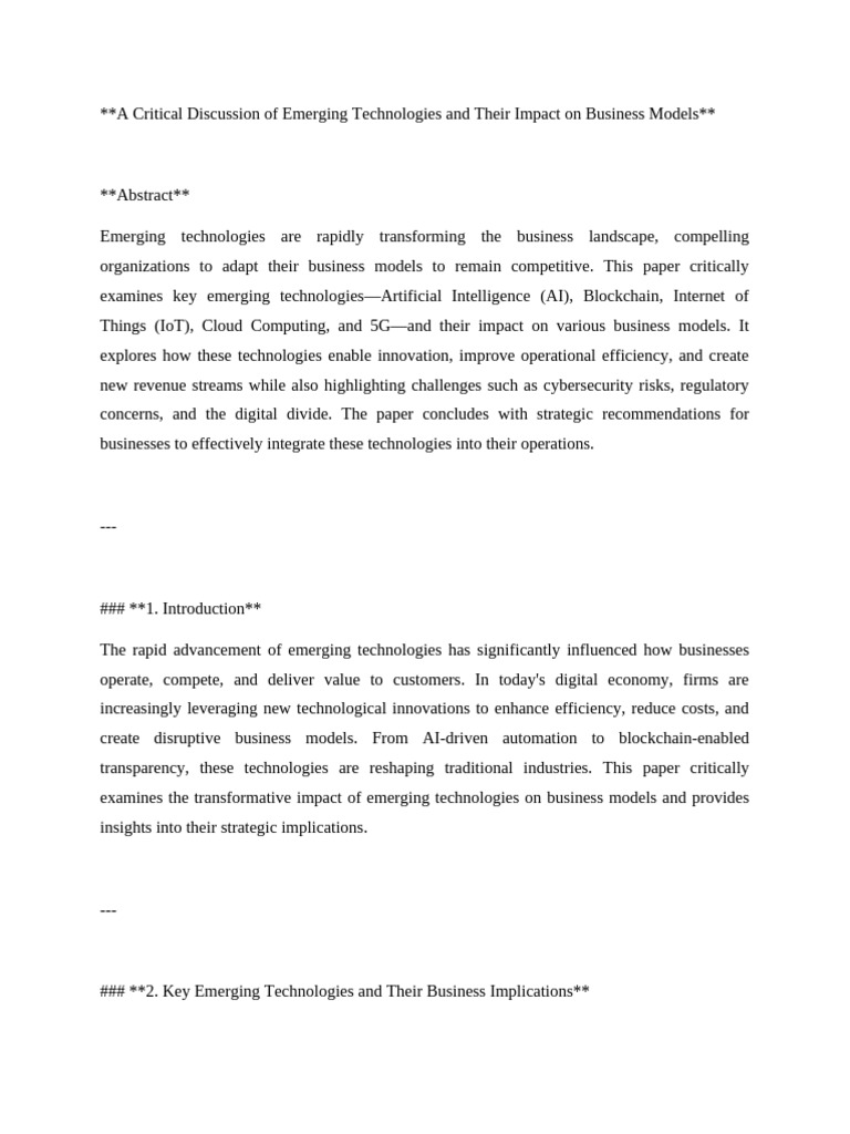 A Critical Discussion of Emerging Technologies and Their Impact On ...