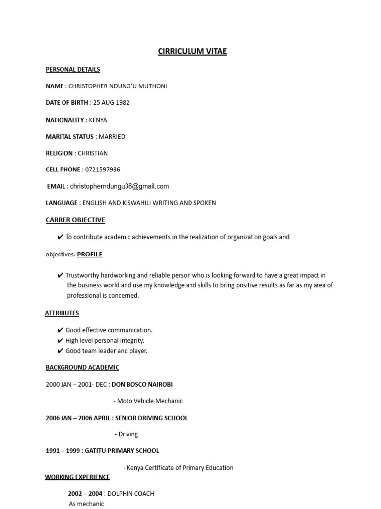 Christopher Ndung’u Muthoni CV | PDF