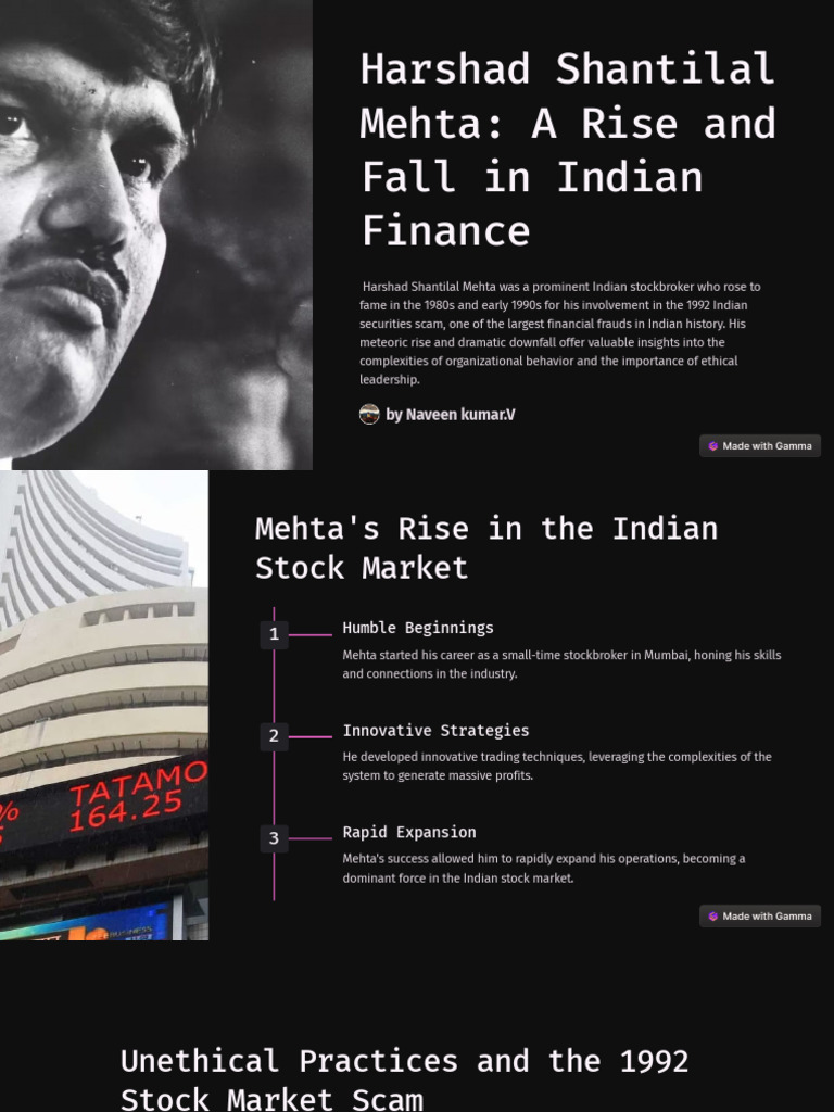 Copy-of-Harshad-Shantilal-Mehta-A-Rise-and-Fall-in-Indian-Finance | PDF | Stock Market | Stocks