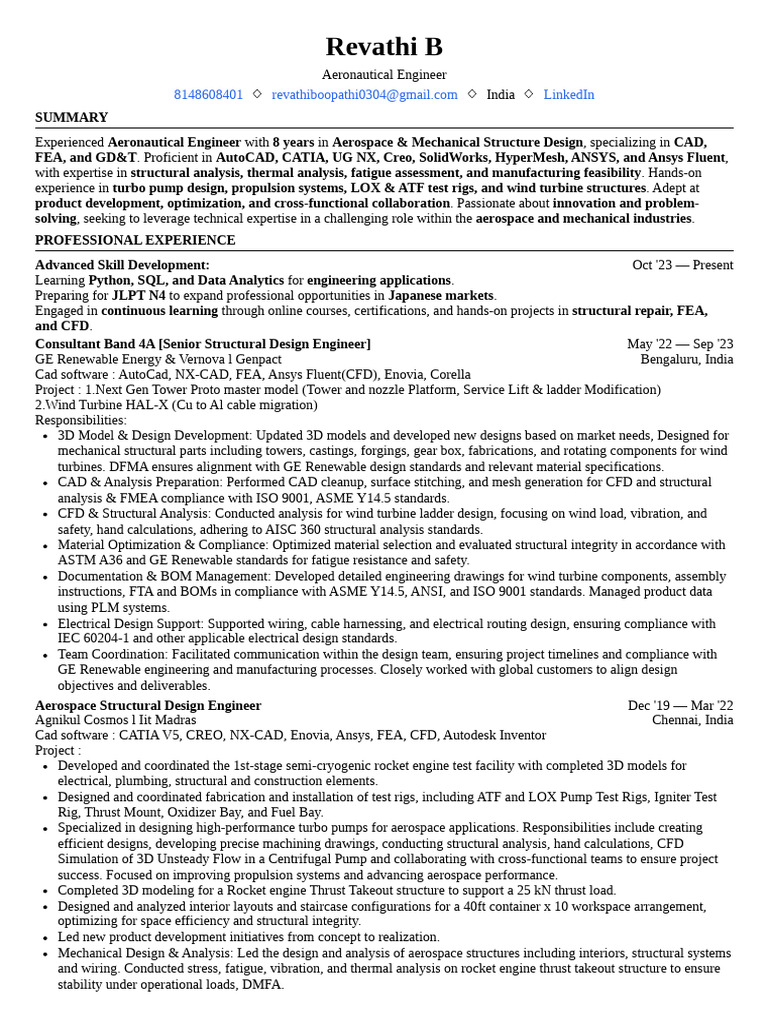 Revathi - B Aeronautical Engineer | PDF | Computer Aided Design | Product Lifecycle