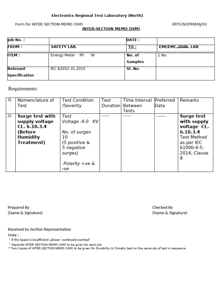 Energy Meter Surge Test Memo Form | PDF | Electrical Engineering ...