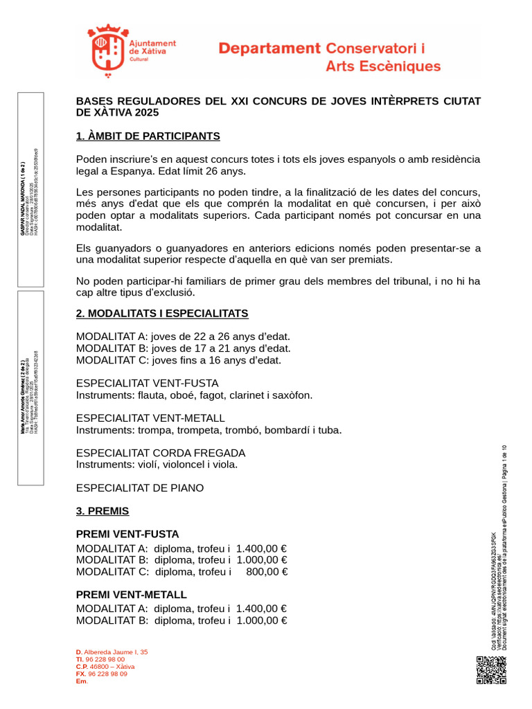 Bases Concurs Joves Interprets 2025 | PDF