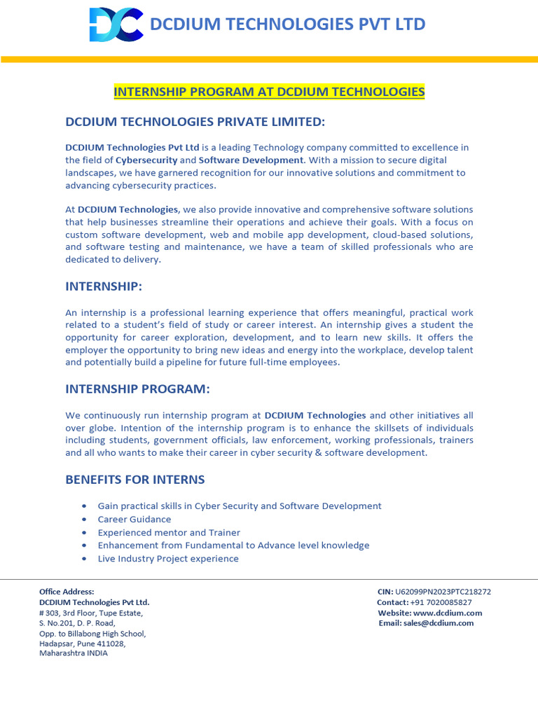 Internship Program by DCDIUM Technologies - v10.0 | PDF | Computer ...