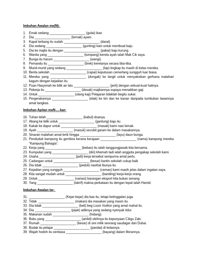 Latihan Imbuhan untuk Tahun 4 dan 5 | PDF