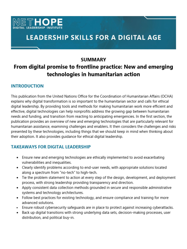 Summary - OCHA - From Digital Promise To Frontline Practice New and ...