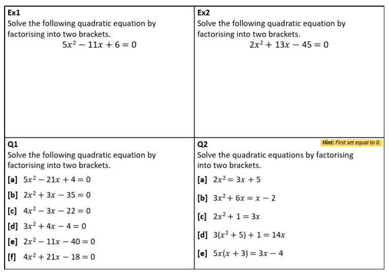 Factorising Quadratic Equations Guide Pdf