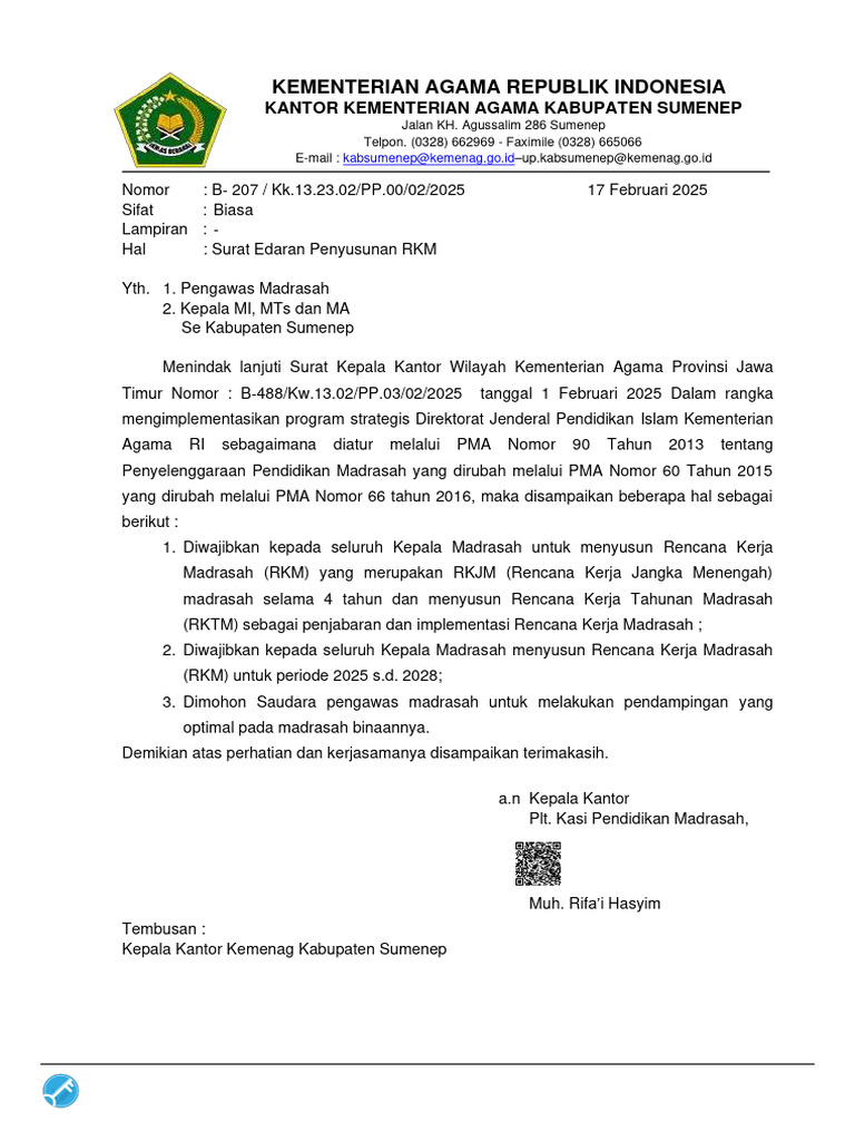 Surat Edaran Penyusunan RKM.-1 | PDF