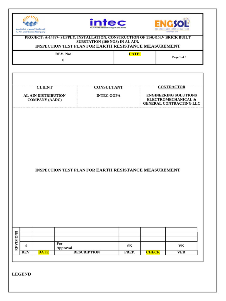 Earth Resistance Test Plan Substation | PDF | Specification (Technical ...