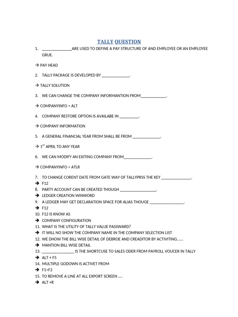Tally Question | PDF