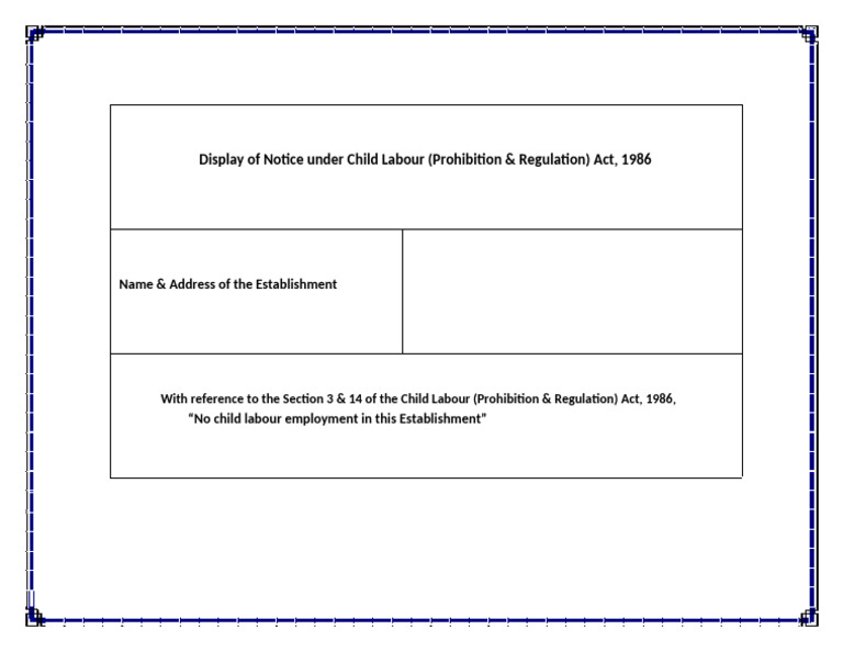 Child Labour Notice Compliance 1986 | PDF