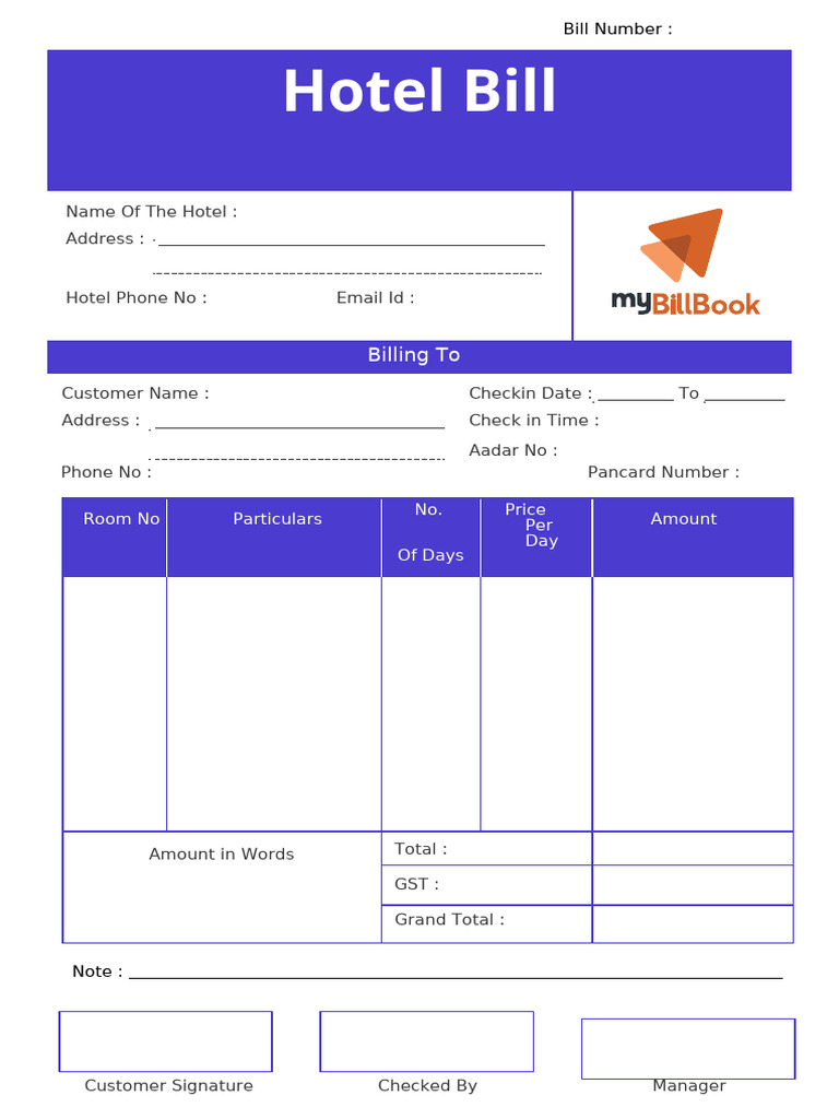 Hotel Bill Format Template | PDF