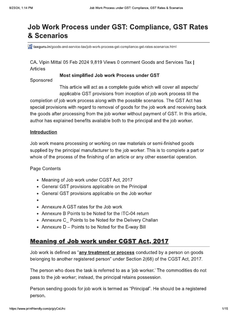 GST On Job Work Charges | PDF
