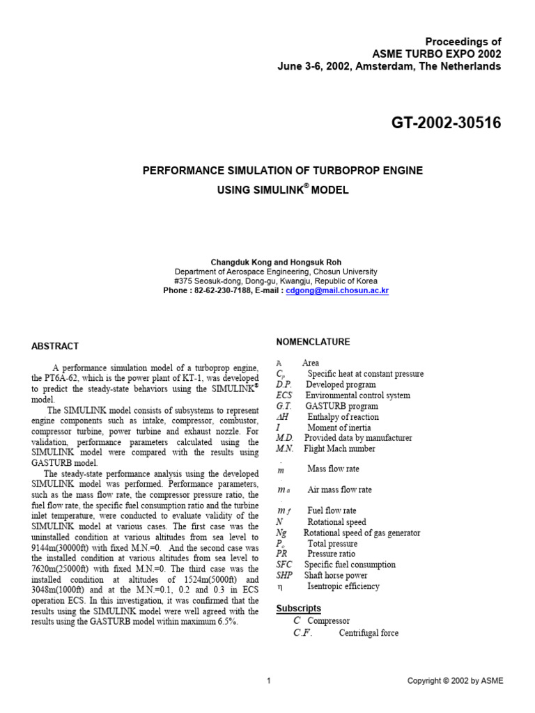 Performance Simulation of Turboprop Engine Using SIMULINK® Model | PDF ...