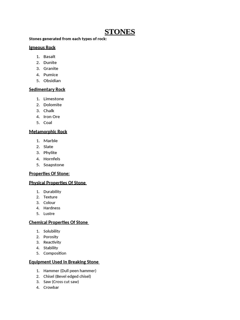 Stone Types and Properties Guide | PDF