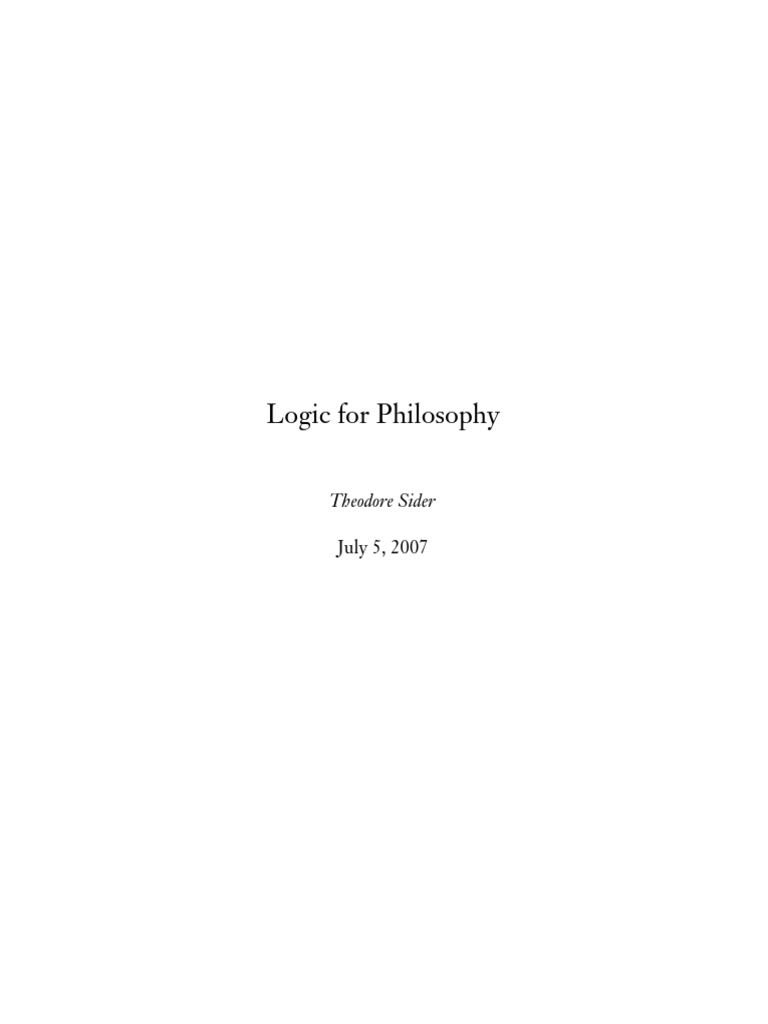 Logic For Philosophy | PDF | Logic | Truth