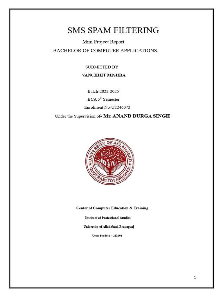 Sms Spam Filtering Report Pdf Machine Learning Support Vector Machine