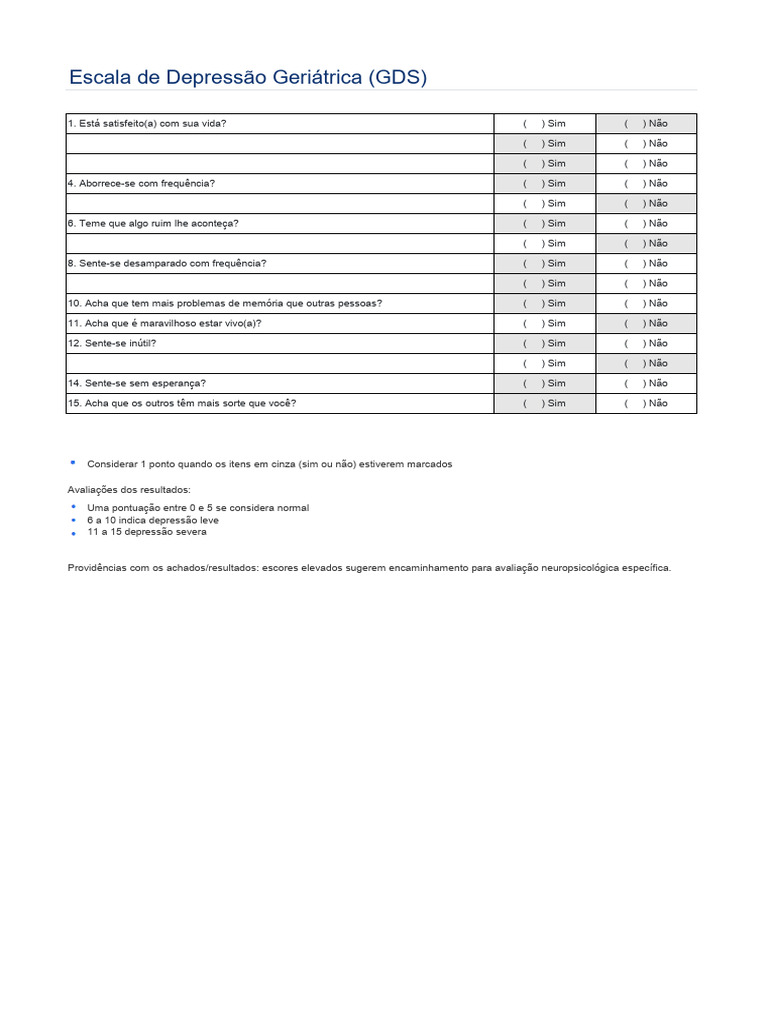 Escala de Depressao Geriatrica | PDF