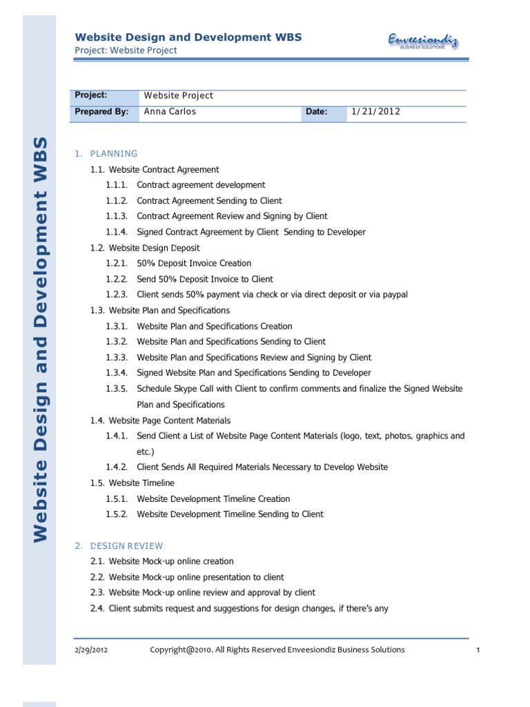 Website Design and Development WBS - v1.1 | PDF | Search Engine ...