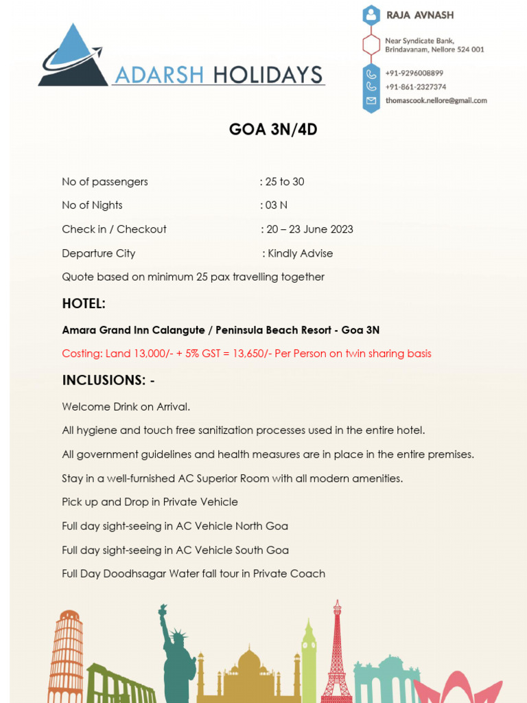 Goa 3N/4D Group Package Details | PDF