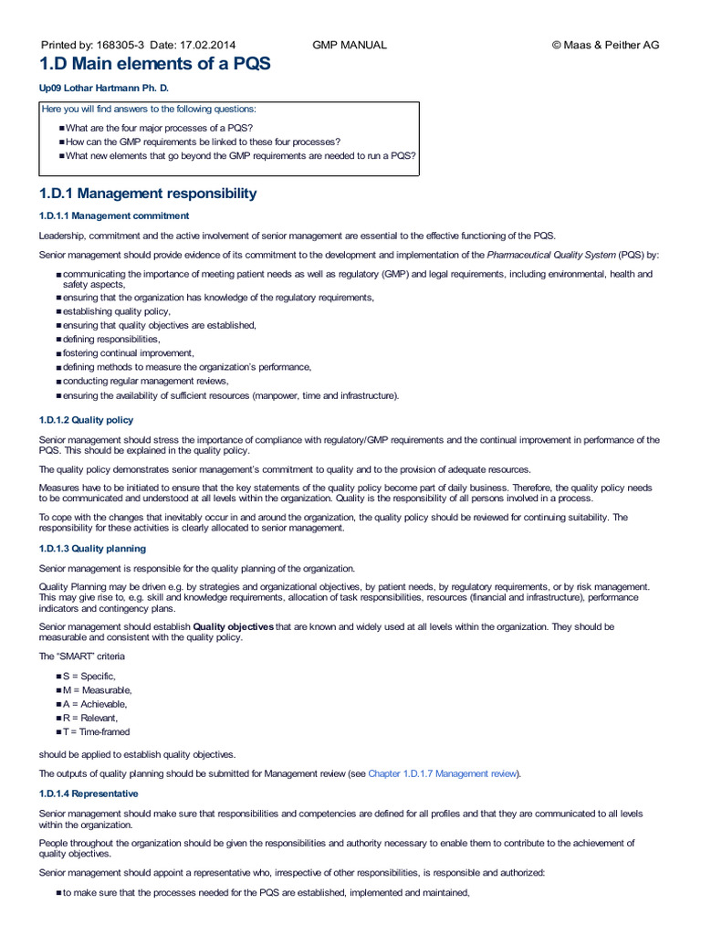 1 D Main Elements of a PQS | PDF | Audit | Quality Management System