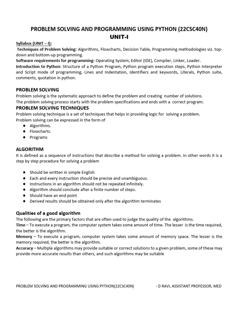 PSPP - Unit 1 Notes - 25-09-2024. | PDF | Control Flow | Python ...