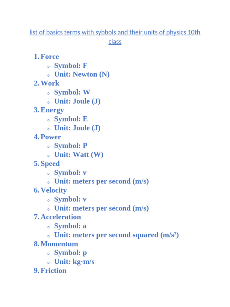Physics Symbols and Units Overview | PDF
