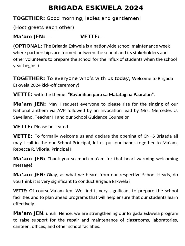 BRIGADA-ESKWELA-SCRIPT | PDF