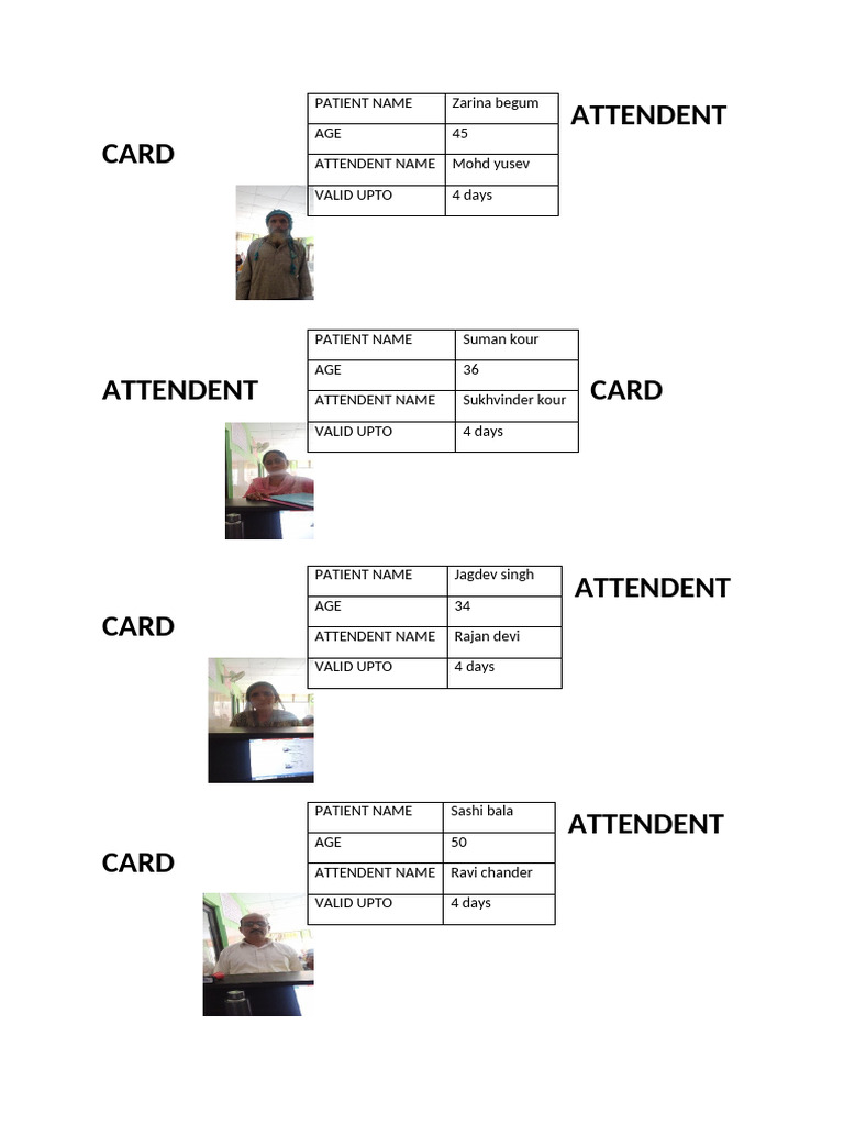 ATTENDENT CARD New | PDF