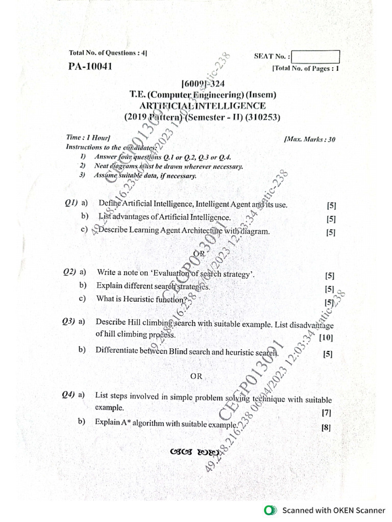 Handwritten Solution of Insem 2023 (Ai) | PDF