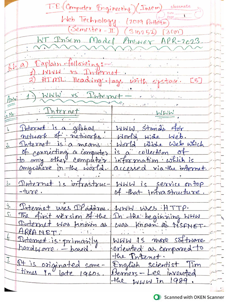 WT Insem Model Answer APR-2023 | PDF