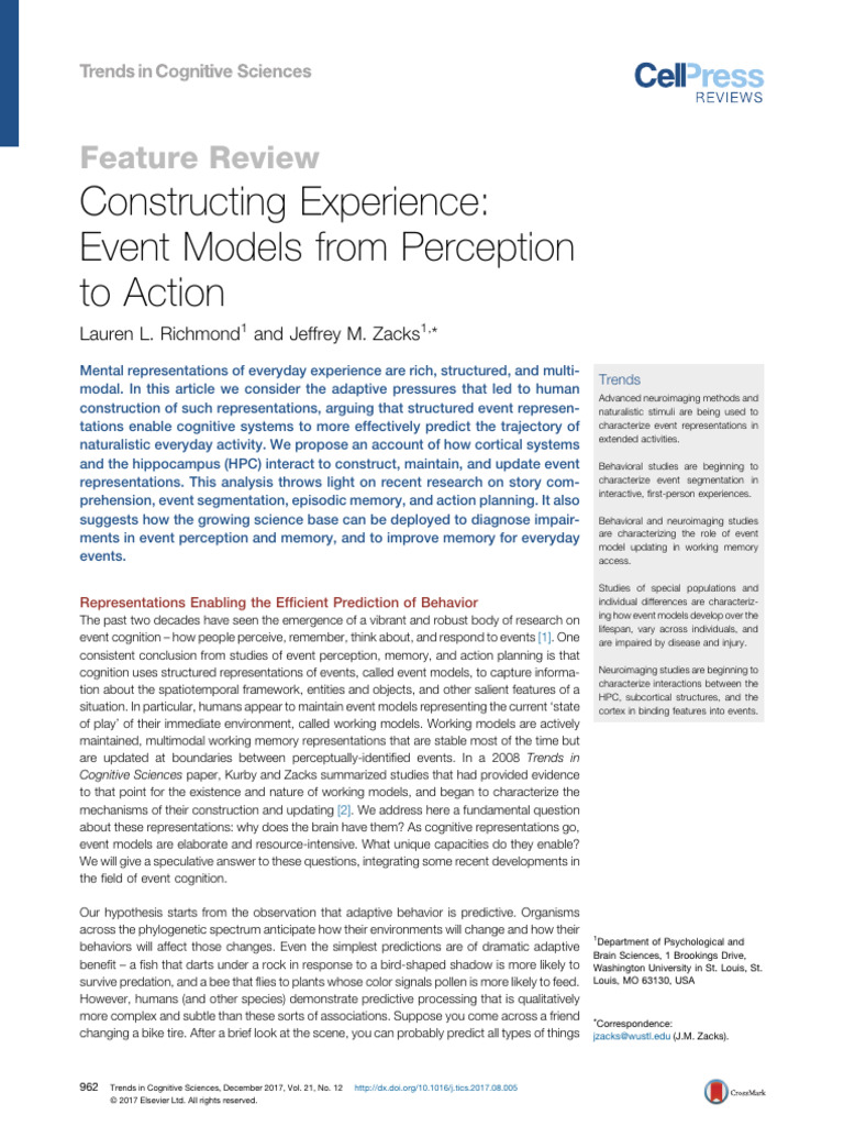 Event Models in Human Cognition | PDF | Memory | Perception